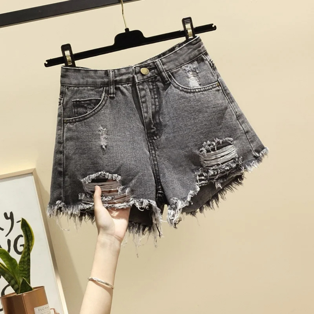 Jual Hotpants Mini Jeans High waist Ripped / Celana Pendek Jeans Sobek Rawis | Shopee Indonesia