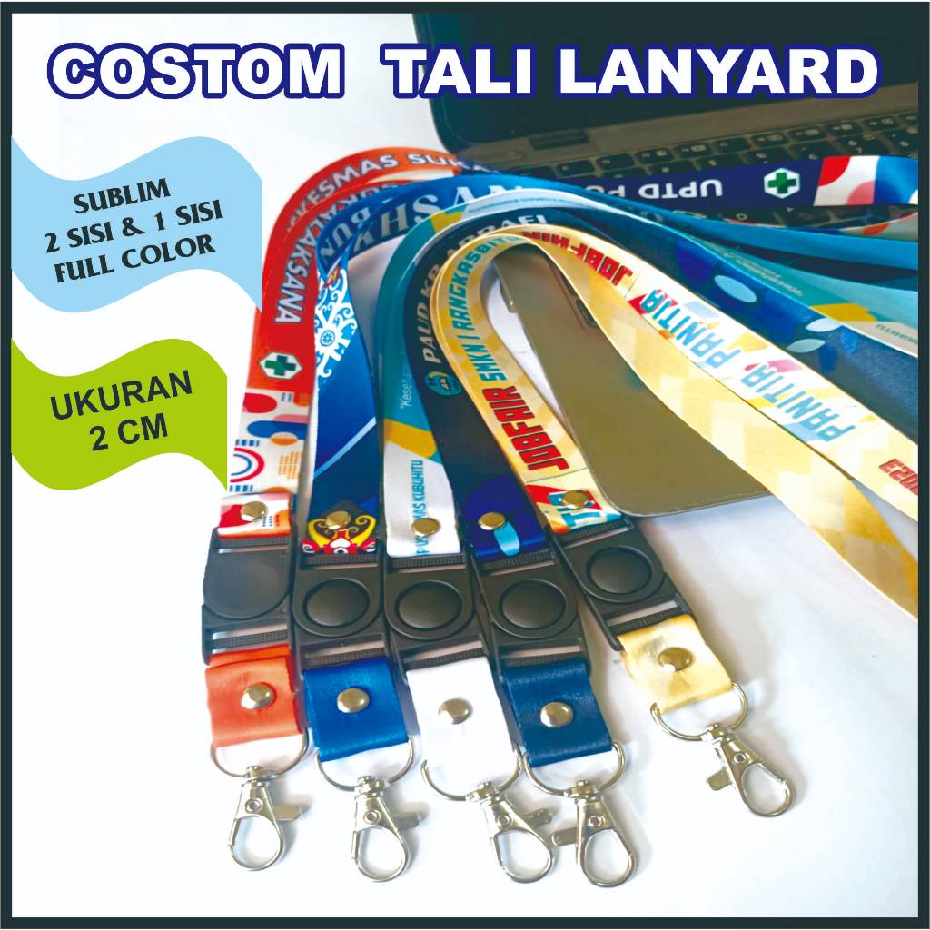 Jual tali lanyard custom minimal 10 pcs sublim 2cm cetak 2 muka tali id ...