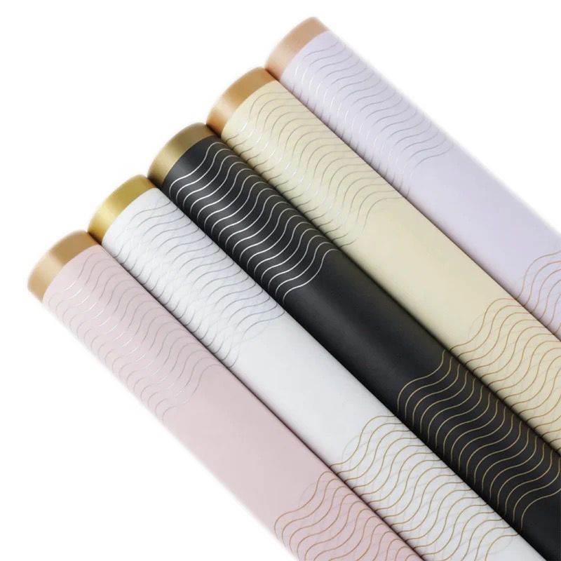 Jual WAVE SIDE WRAPPING PAPER GOLD LINE FLOWER WRAP CELLOPHANE ...