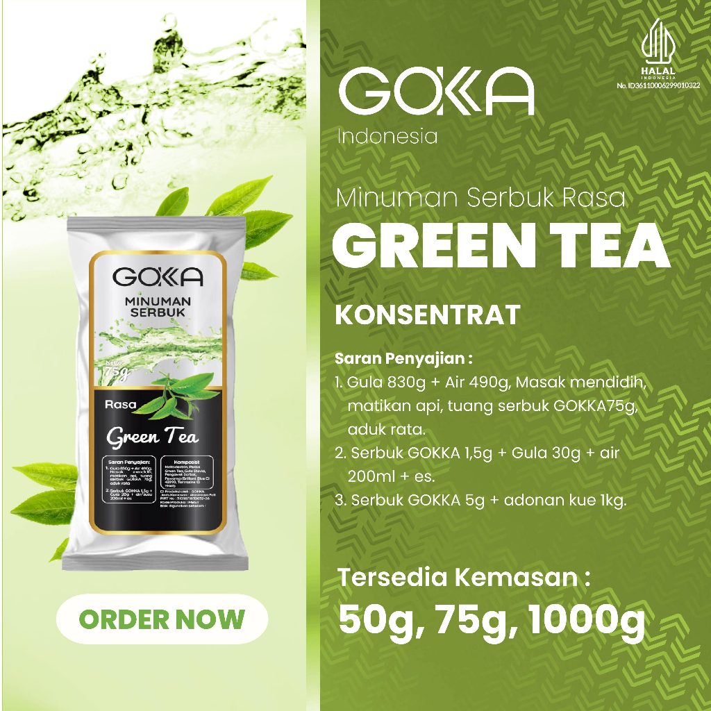 Jual Powder / Bubuk Minuman Kekinian Gokka Rasa Green Tea Kemasan 50gr ...