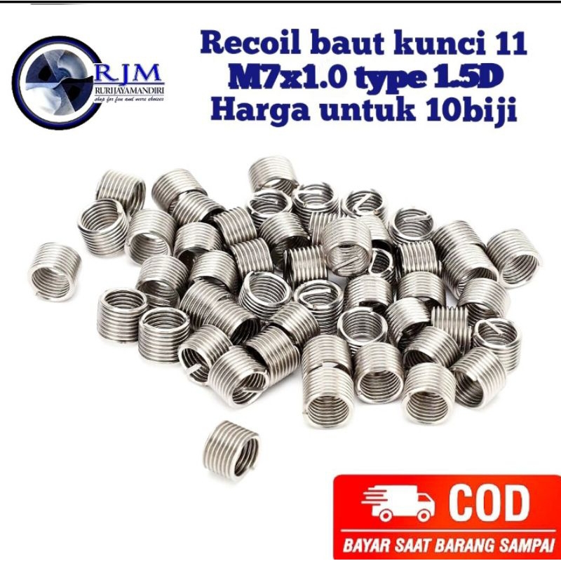 Jual harga untuk 5biji isi recoil helicoil baut kunci 11 m7x1.0 1.5D ...