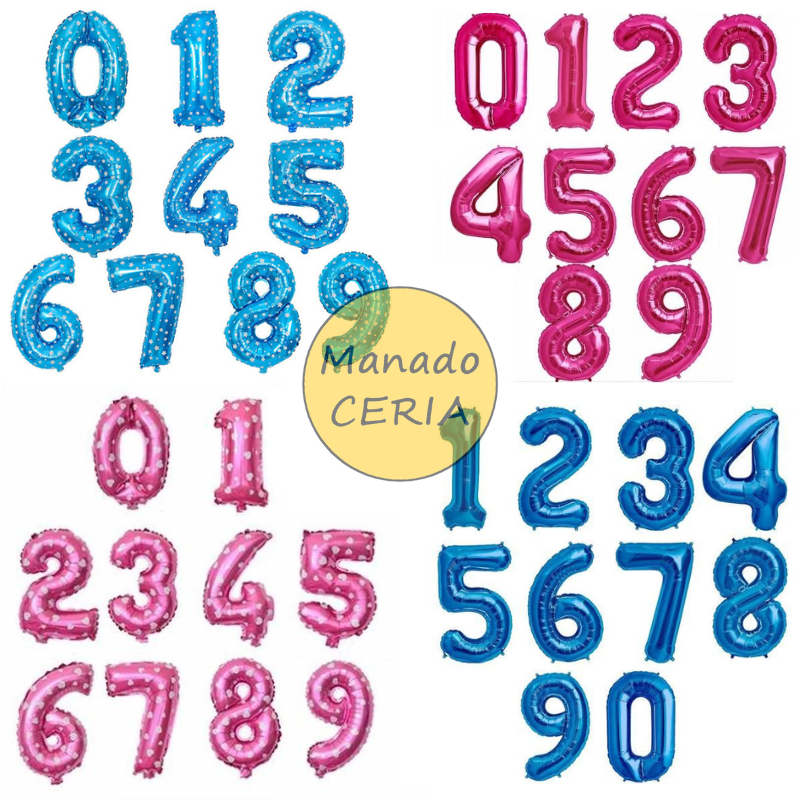 Jual Balon Foil Angka 40 cm Biru Motif, Pink Motif, Biru Polos, Pink ...