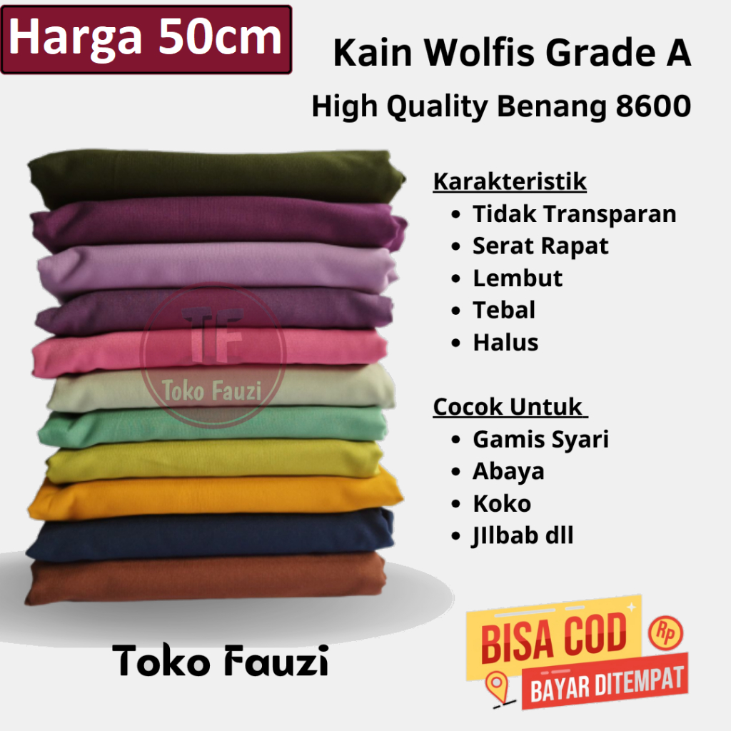 Jual 50cm Kain Wolfis Grade A Tebal Tidak Nerawang Wolvis Exclusive Bahan Untuk Gamis Syari Wool ...
