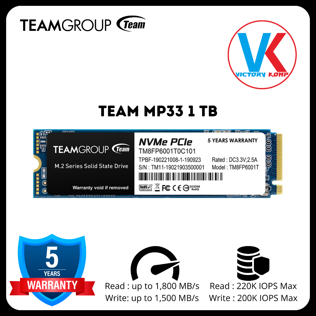 Jual SSD TEAM MP33 M.2 PCIe NVMe SSD 1TB [TM8FP6001T0C101] Team MP 33 1 ...