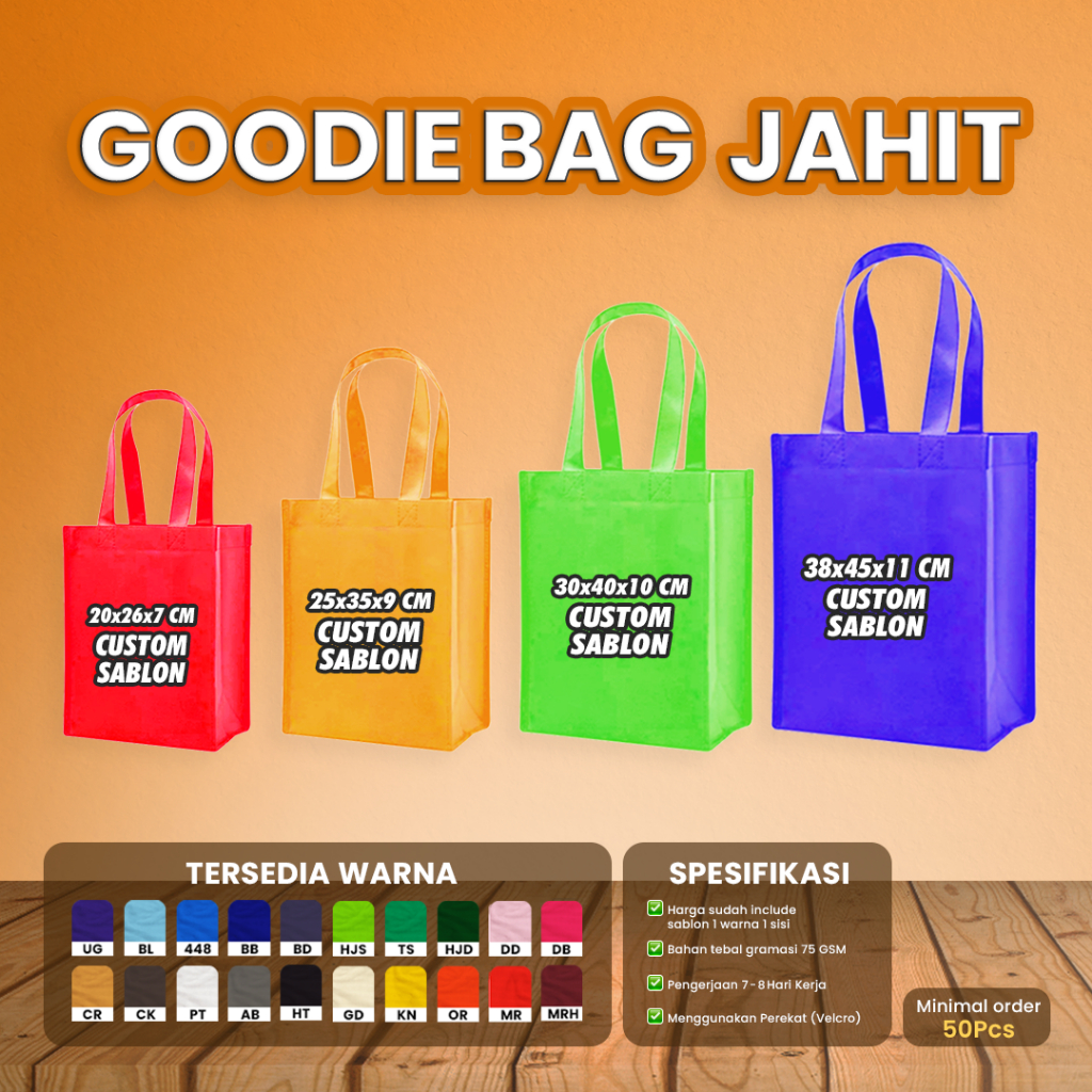 Jual Goodie Bag Jahit Custom | 25x35x9 CM, 30x40x10 CM, 38x45x11 CM Tas Spunbond Godie Bag ...