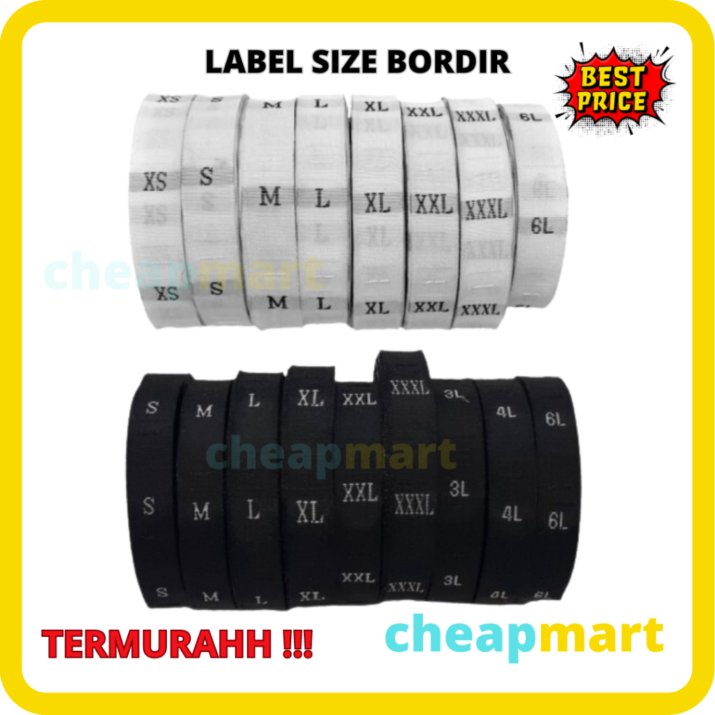 Jual [500PCS] Label Size Bordir Hitam/Putih Tag Ukuran Baju / Size ...