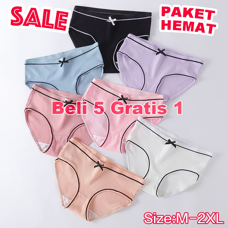 Jual [PAKET HEMAT] 1 Set Celana Dalam Wanita Sexy Motif Pita Bahan Katun Fashion Korea Import ...