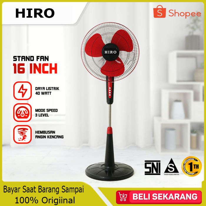 Jual COD Kipas Angin 16" Berdiri Stand Fan Hiro 16 inch | Shopee Indonesia