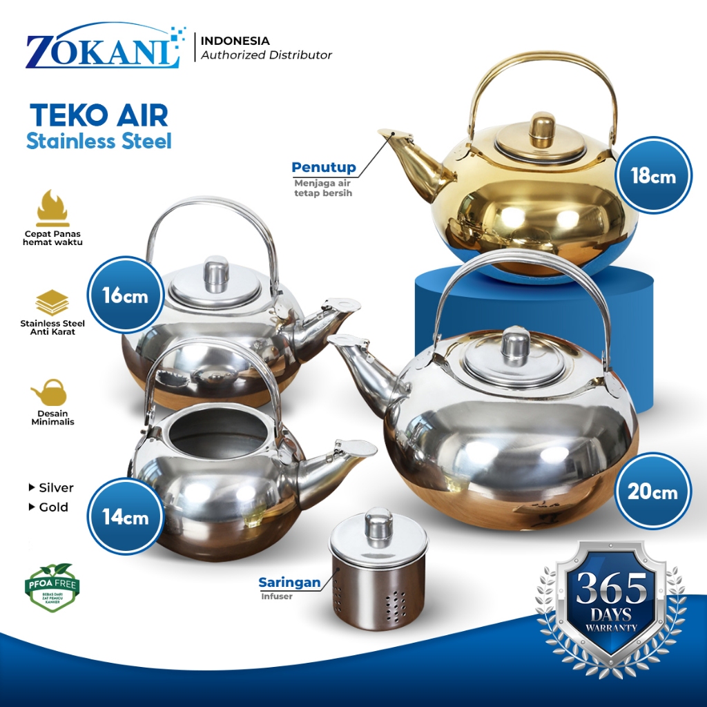 Jual Zokani Teko Air Aladin Stainless Steel - Teko Teapot Bulat Dengan ...