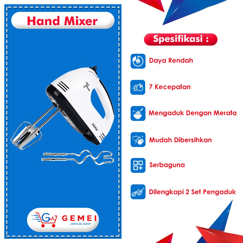 Jual Gemei Hand Mixer Elektrik 7 Speed Alat Pengaduk Otomatis 7 Level