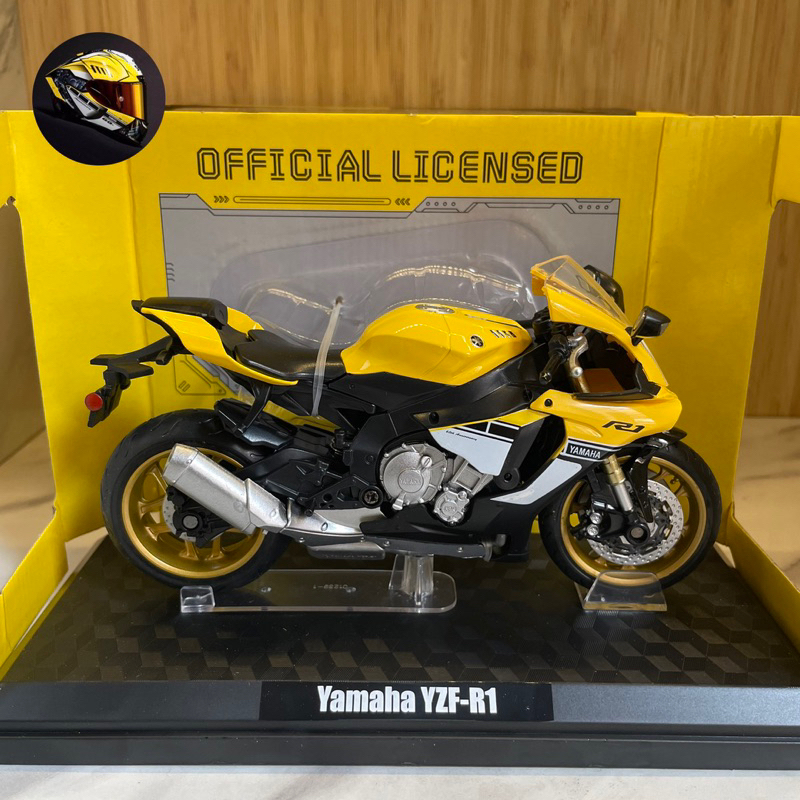 Jual diecast miniatur motor yamaha R1M skala 1:12 kuning dan biru ...