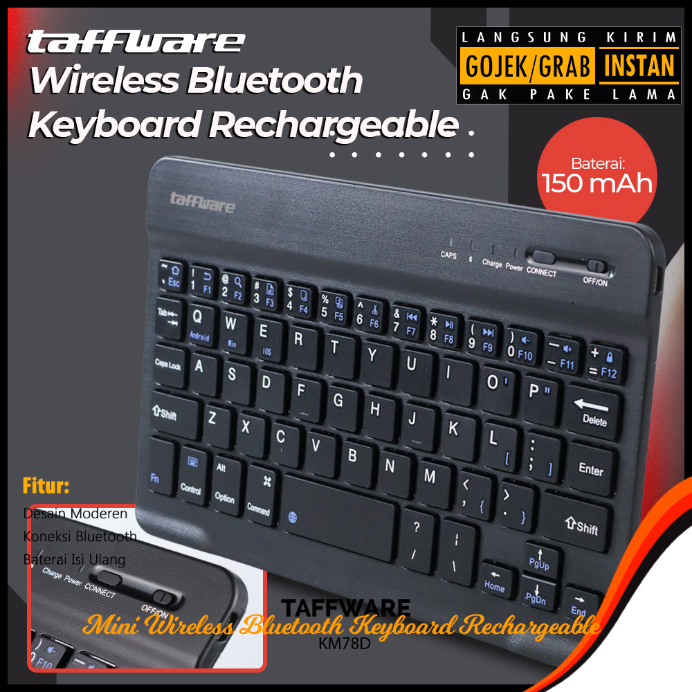 Jual Taffware Mini Wireless Bluetooth Keyboard Rechargeable - KM78D ...