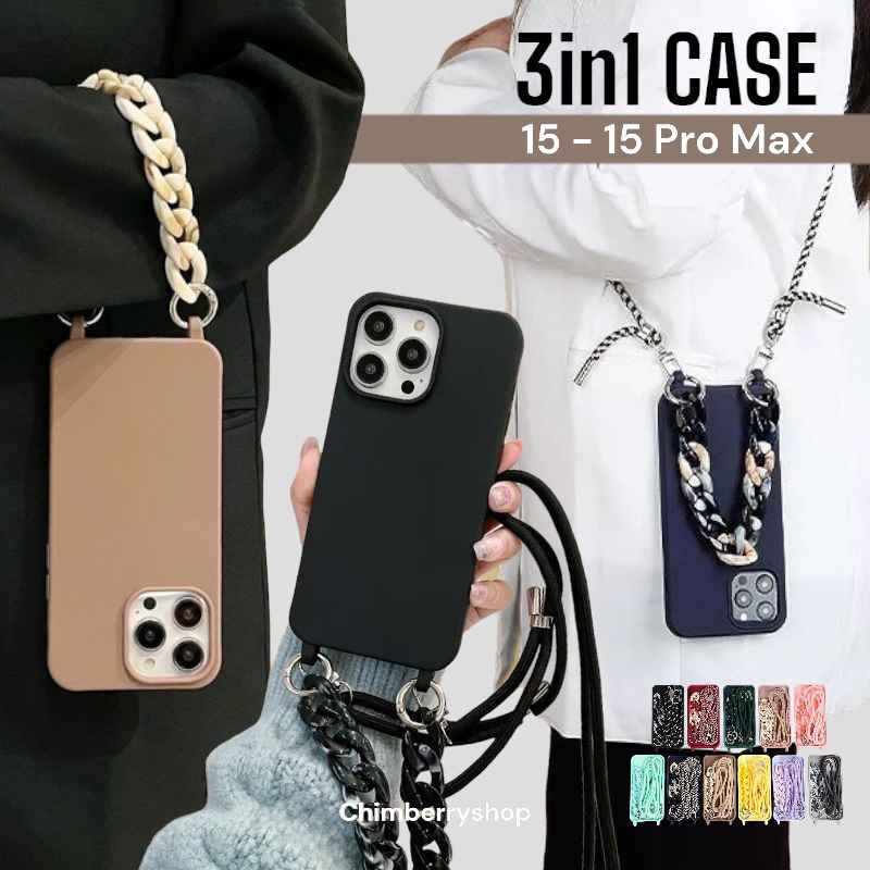 Jual [ READY ] (3/3) 3in1 Sling Lanyard Chain Case Casing Iphone 15 15 ...