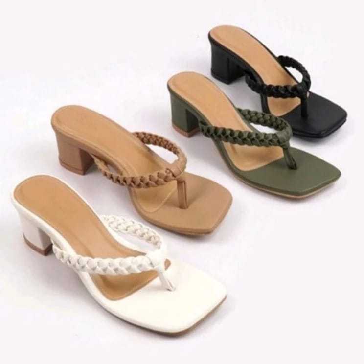 Jual Sandal heels wanita jepit Kepang Hak 5 cm model kepang bertali ...