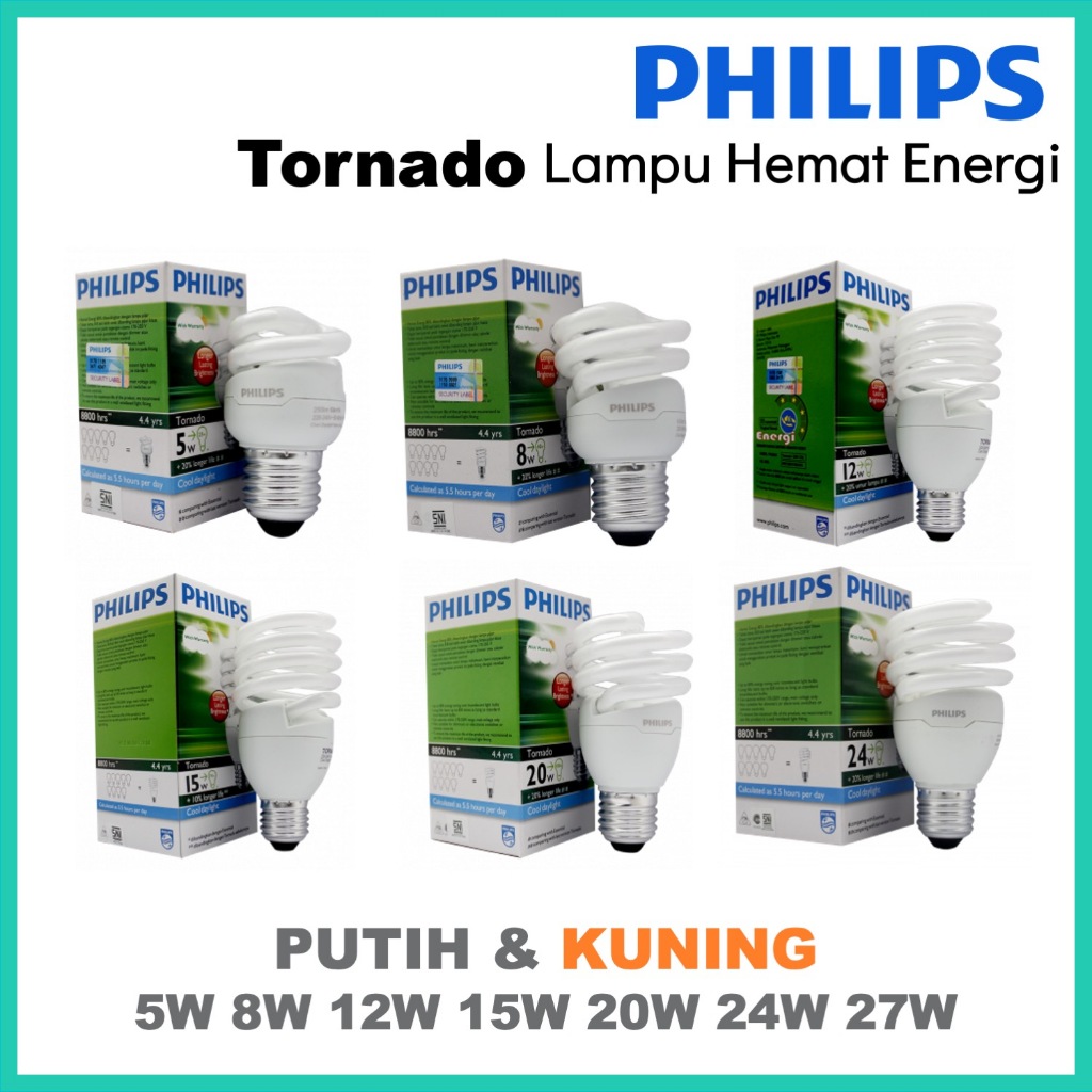 Jual Lampu PHILIPS Tornado 5W 8W 12W 15W 20W 24W 27W Putih Kuning - Spiral Hemat Energi 5 8 12 ...