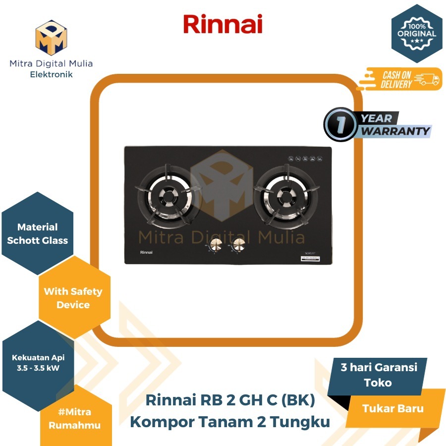 Jual Rinnai RB 2 GH C (BK) Grande Series Kompor Tanam 2 Tungku Black | Shopee Indonesia