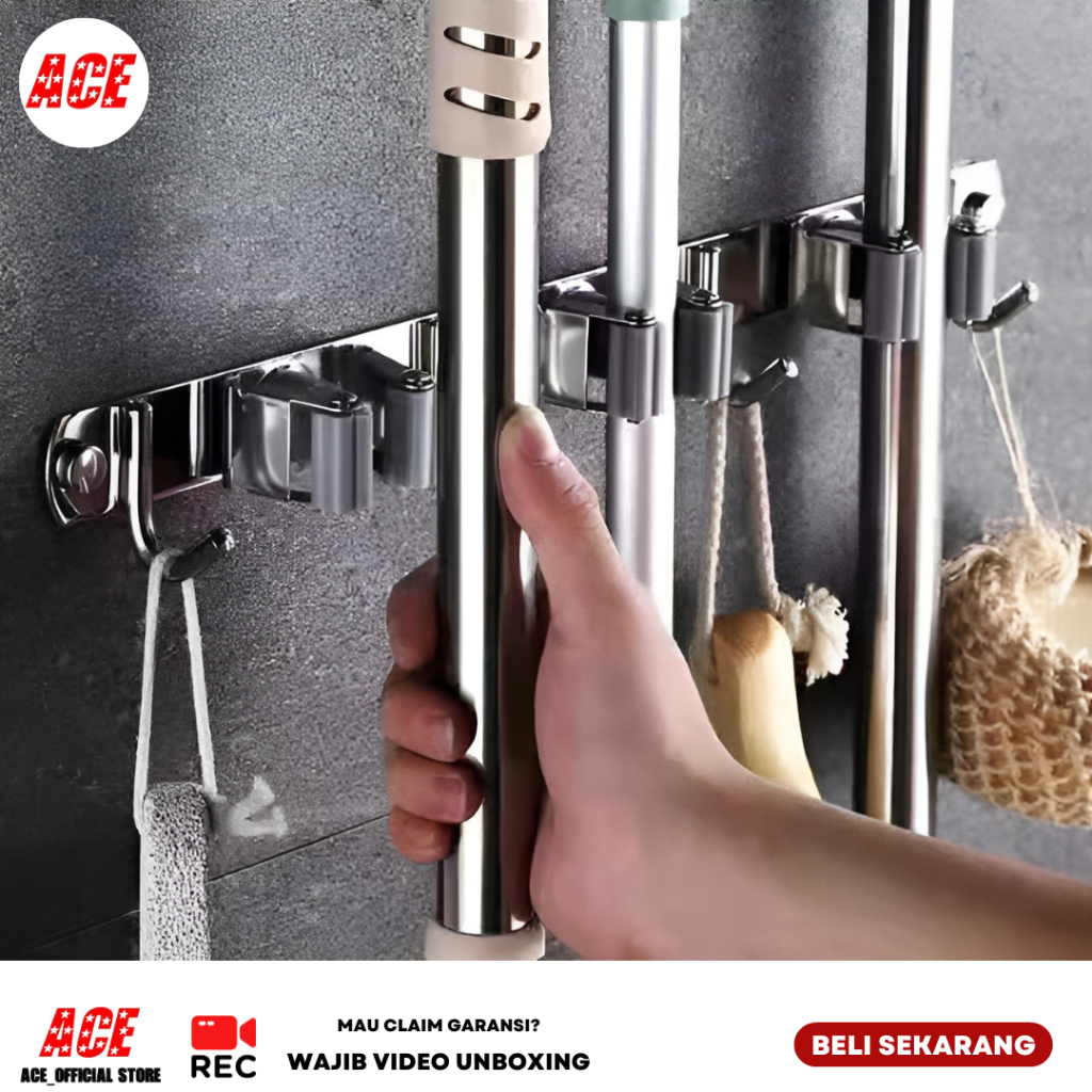 Jual Gantungan pel sapu shower hanger jepit magic mop holder stainless ...