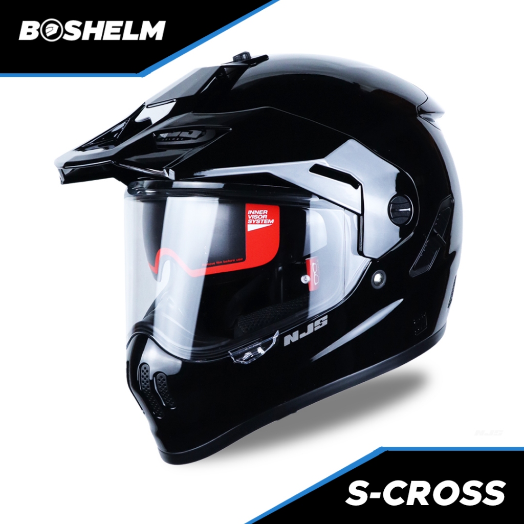 Jual BOSHELM Helm NJS S-Cross Solid HITAM GLOSSY Helm Full Face SNI ...