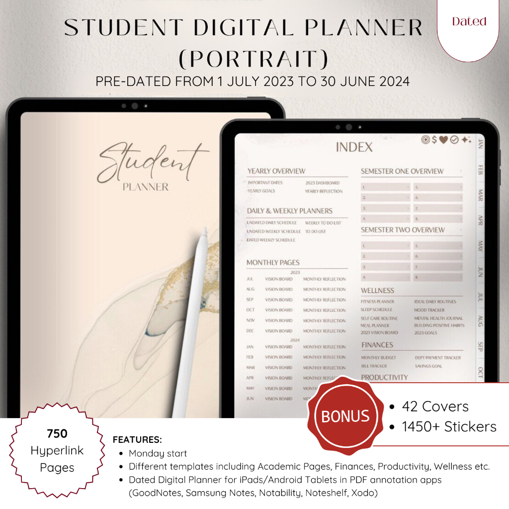 Jual STUDENT PLANNER DIGITAL Dated tahun 2023-2024 untuk iPad/Tablet ...
