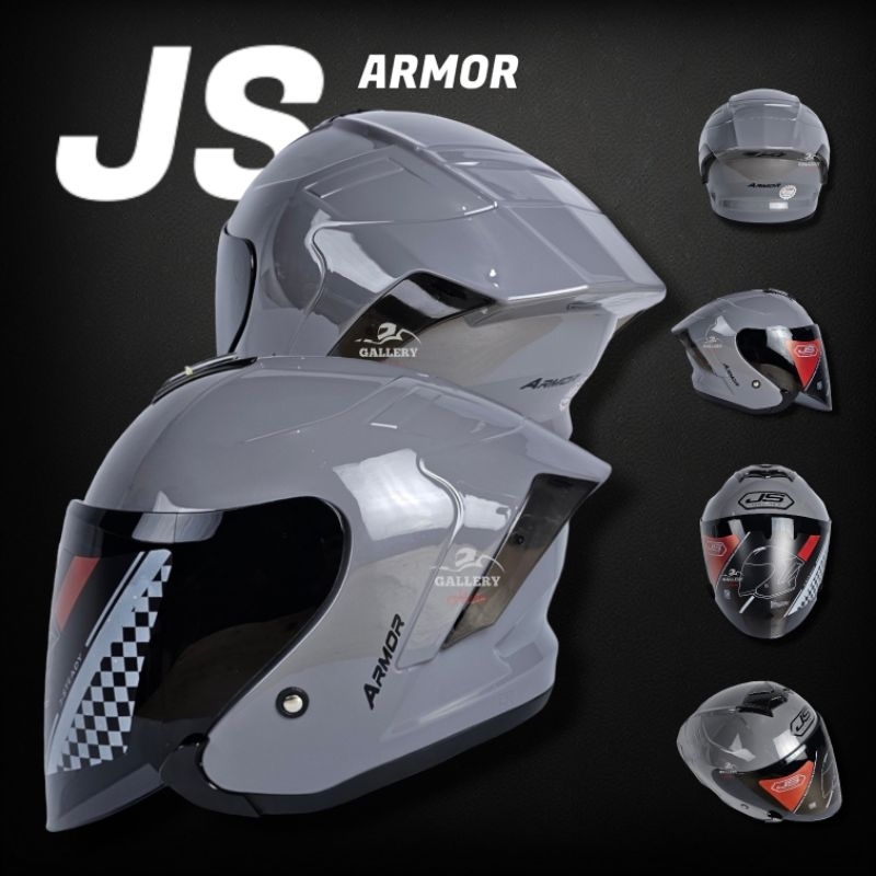 Jual JS ARMOR DARK GREY GLOSSY | HELM HALF FACE | Shopee Indonesia