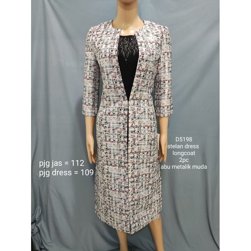 Jual setelan dress longcoat DRAGON 5198 abu metalik muda | Shopee Indonesia