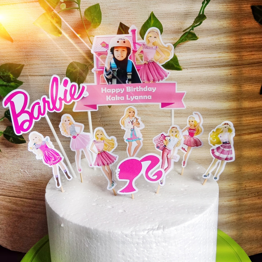Jual Custom Nama / Foto / Topper Cake Karakter Barbie / Hiasan Kue ...