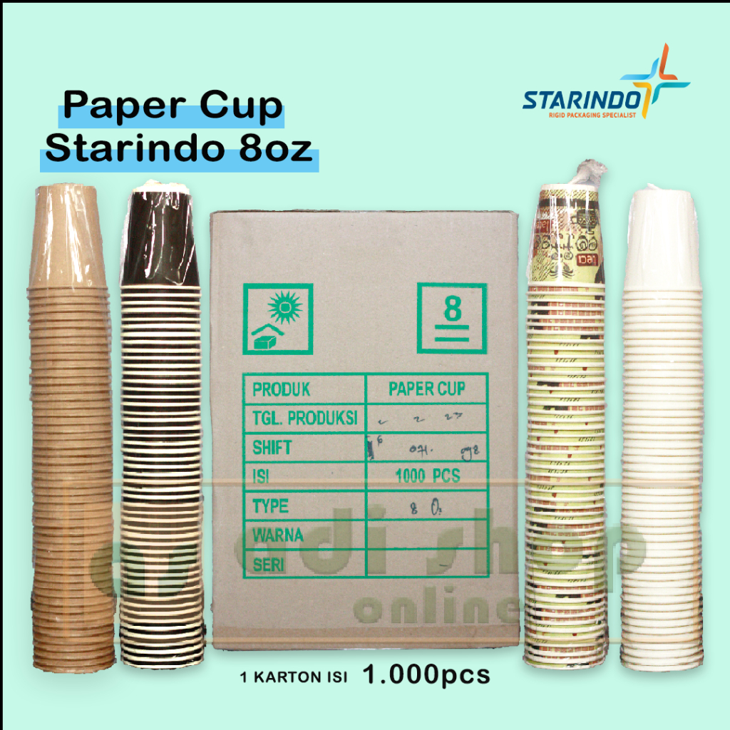 Jual Starindo Paper Cup 8 Oz 1 KARTON / Gelas Kertas Minuman Panas / Hot Paper Cup Tahan Panas ...