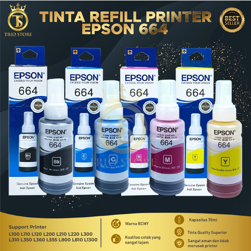 Jual 1 SET 4 PCS Tinta Epson 664 For Printer L100 L110 L111 L120 L130 L132 L200 L210 L220 L222 ...