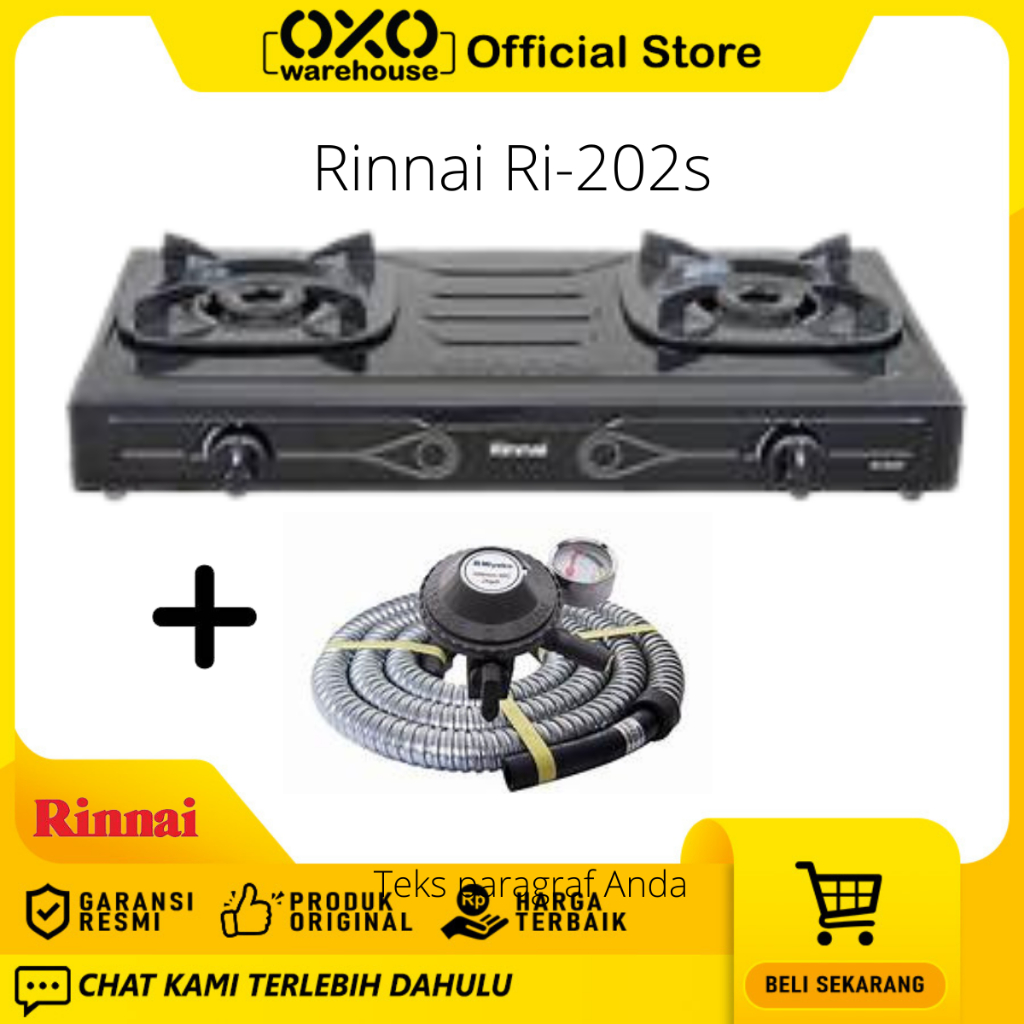 Jual Rinnai Paket Kompor Selang Dan Regulator Ri 202s 2 Tungku Garansi ...