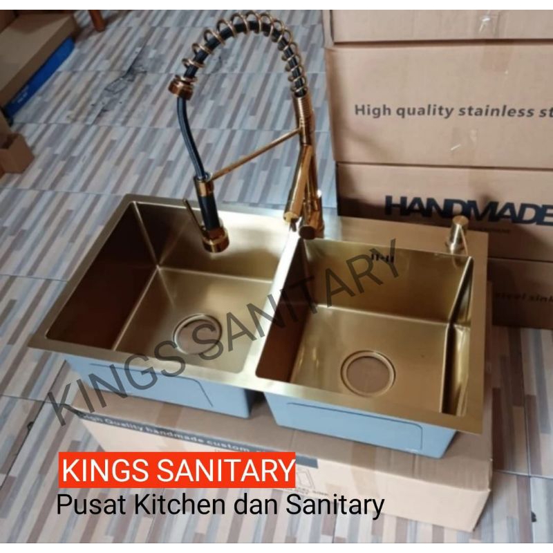 Jual Paket kitchen sink gold 8245 komplit set / Bak cuci piring emas 2 ...