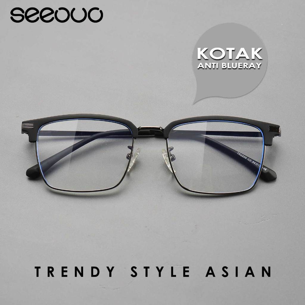 Jual Seeouo Kacamata Antiradiasi Blueray Half Frame Kotak Style Asian TR90 Ringan Unisex Pria ...
