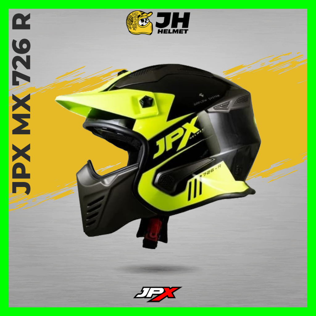 Jual Helm JPX MX 726R Solid Black Yellow Fluo Glossy | Helm Full Face | Helm Modular | JUAL HELM ...