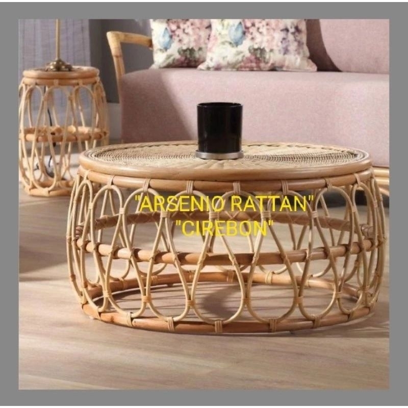 Jual Meja Bulat Anyaman Rotan Alam Diameter 100 Cm | Shopee Indonesia
