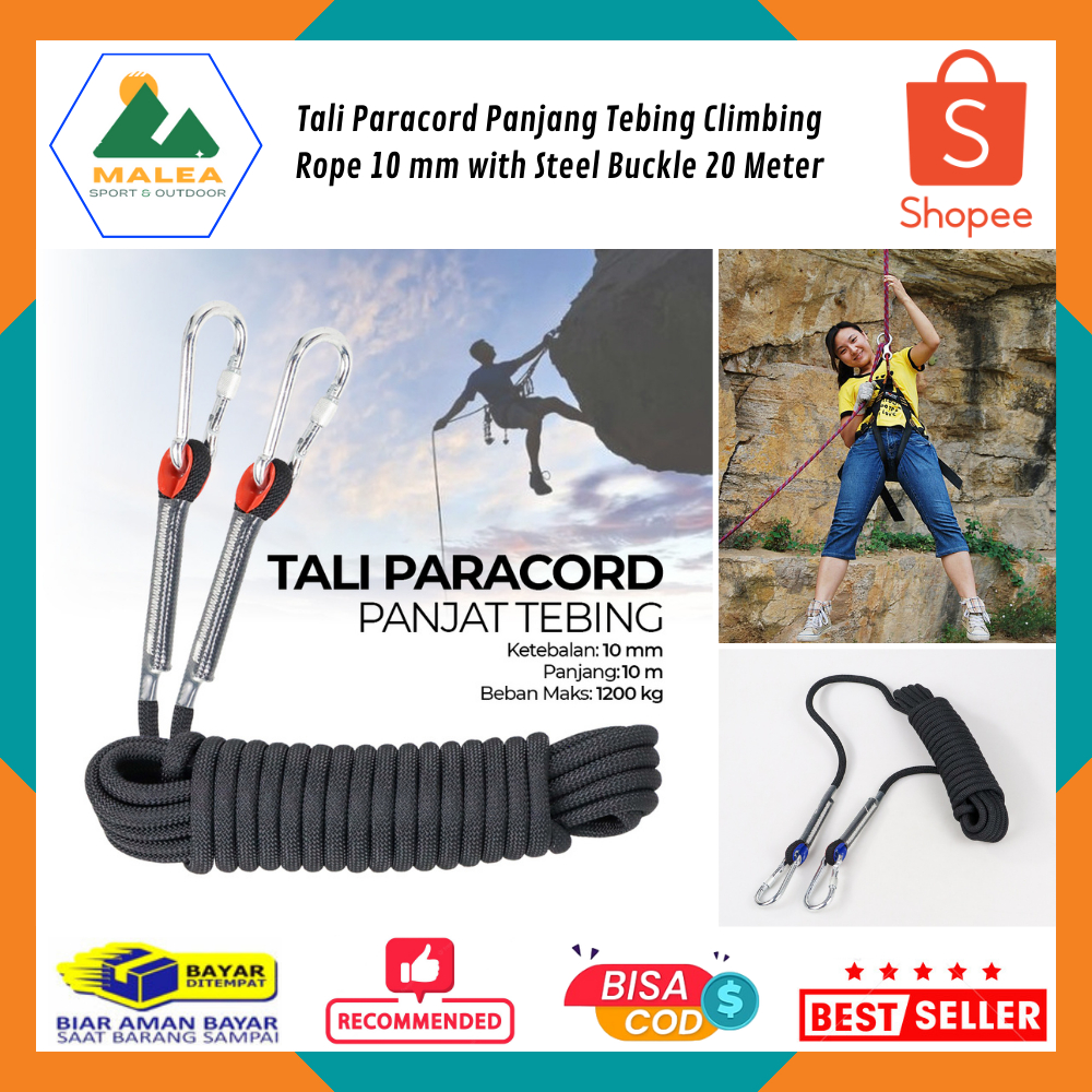 Jual Tali Paracord Panjang Tebing Climbing Rope 10 mm with Steel Buckle ...