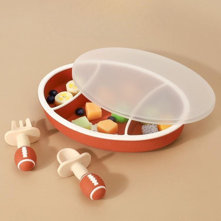 Jual KEOLA - Silicone Rugby Set with Plate, Spoon, Fork and Lid | Gift ...
