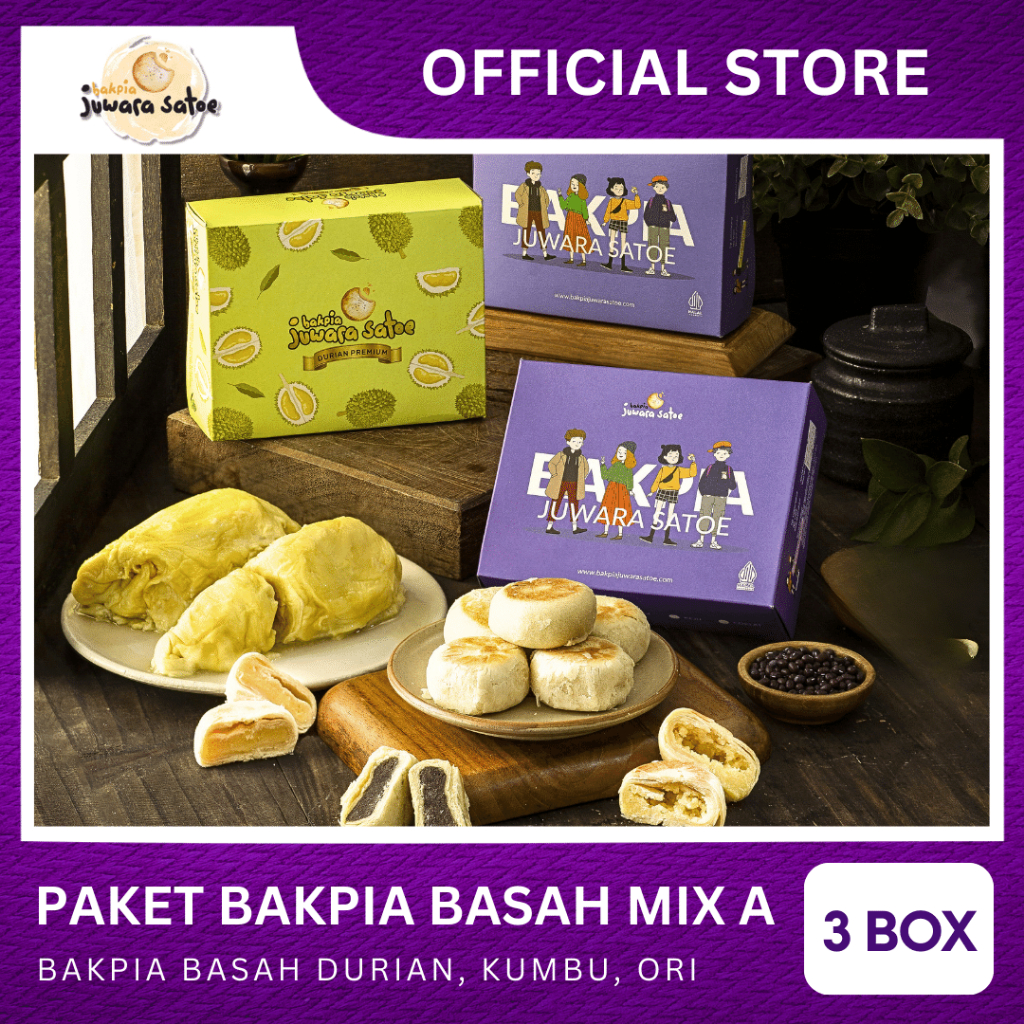 Jual [ 3 BOX ] PAKET BAKPIA BASAH MIX A (DURIAN, KUMBU HITAM, ORI ...
