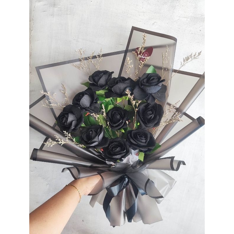 Jual buket mawar hitam 10 tangkai, mawar artificial premium, black rose ...