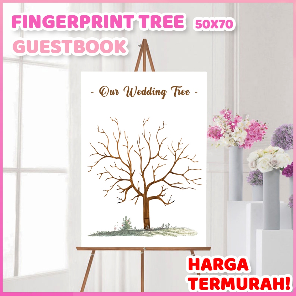 Jual Kanvas Wedding Tree Fingerprint Guest Book 50x70 cm Canvas Lukisan ...