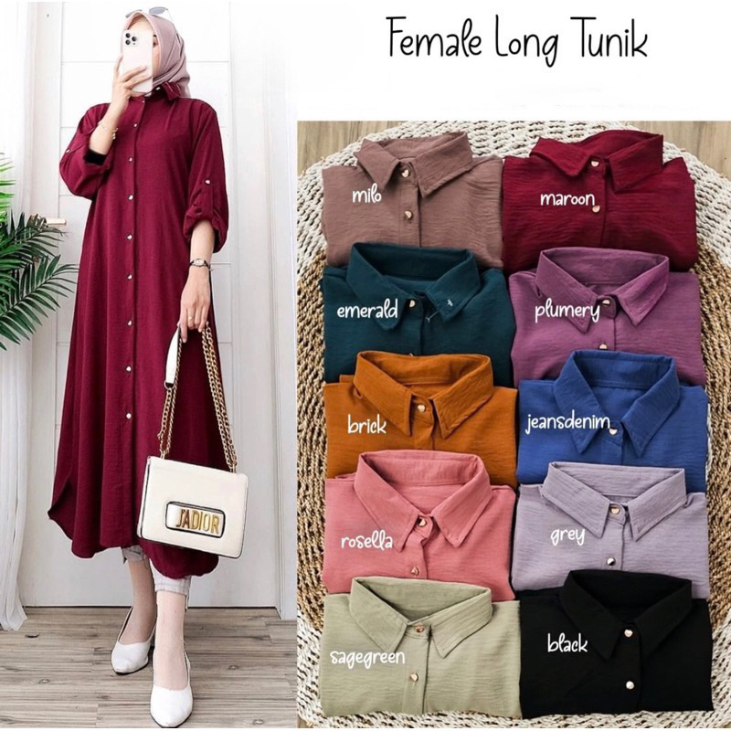 Jual 𝐏𝐆𝐌𝐓 • Female Long Tunik Wanita Bahan Crinkle Airflow Ld 110 Busui ...