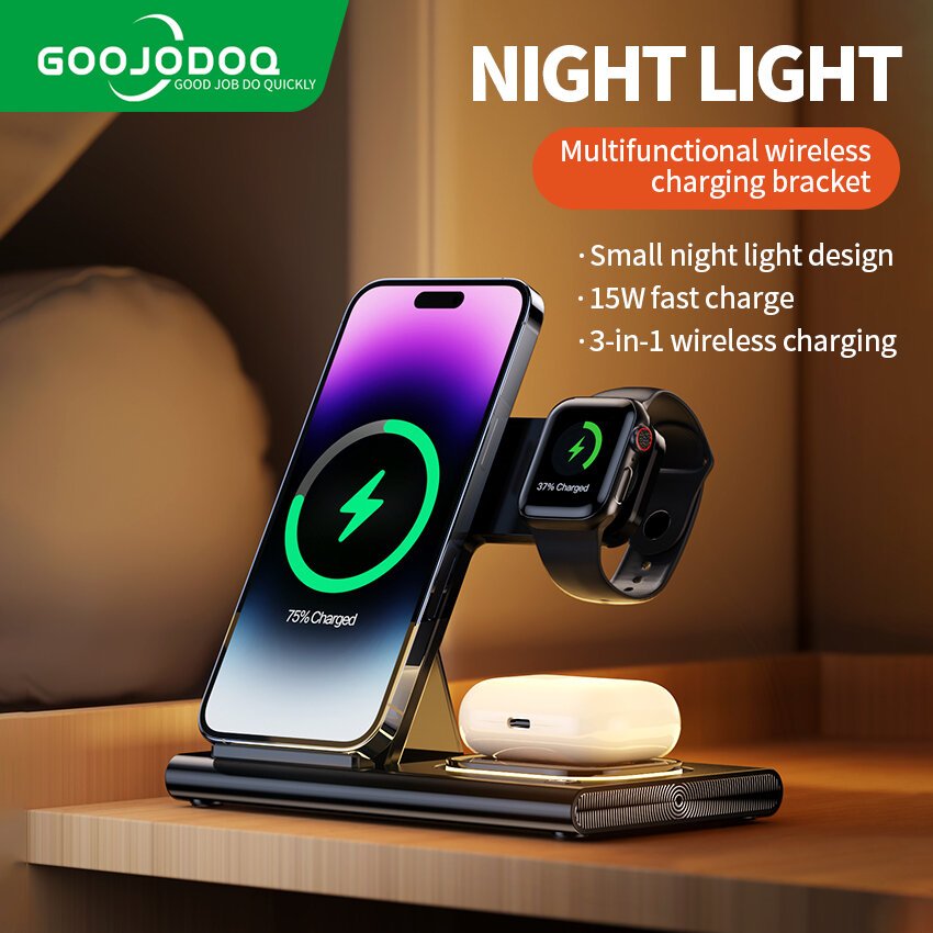 Jual GOOJODOQ 15W 3in1 Magnetic Wireless Charger Stand Wireless ...