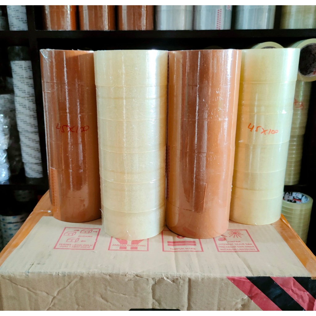 Jual Lakban 1 Pack Isi 6 Roll Murah Bening Coklat 45mm x 100Yard 2 Inch Selotip Opp Tape Packing ...