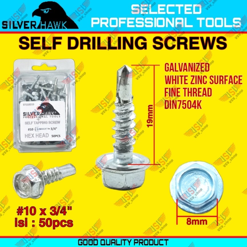Jual Sekrup Roofing Baja ringan Hex Head SilverHawk Baut Roofing #10 ...