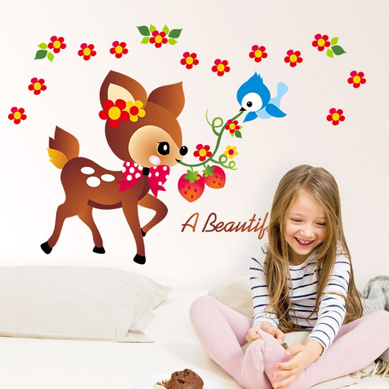 Jual Reliza Wall Sticker Cute Mouse Deer Baby Rusa Bunga Sakura ...