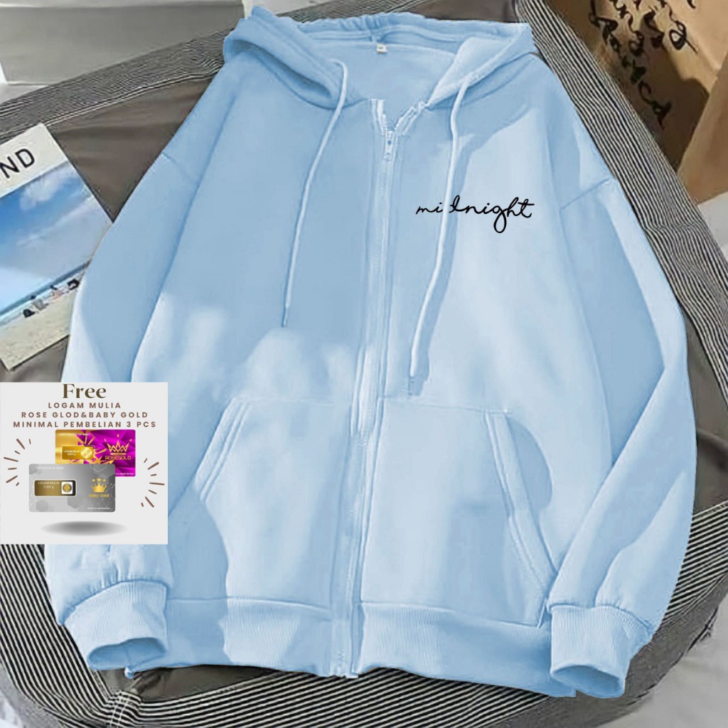 Jual Hoodie resleting zipper midnight wanita kekinian l xl xxl 3xl 4xl ...