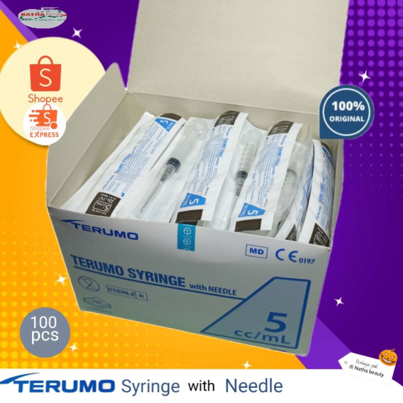 Jual ORIGINAL TERUMO SYRINGE WITH NEEDLE 5CC/BOX ISI 100PCS | Shopee Indonesia