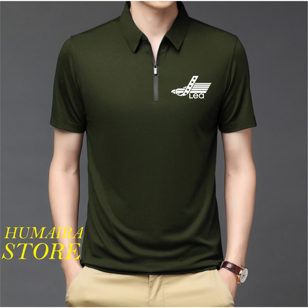 Jual Promo Kaos Polo Shirt Resleting Logo Lea Motif Putih / Kaos Polo ...