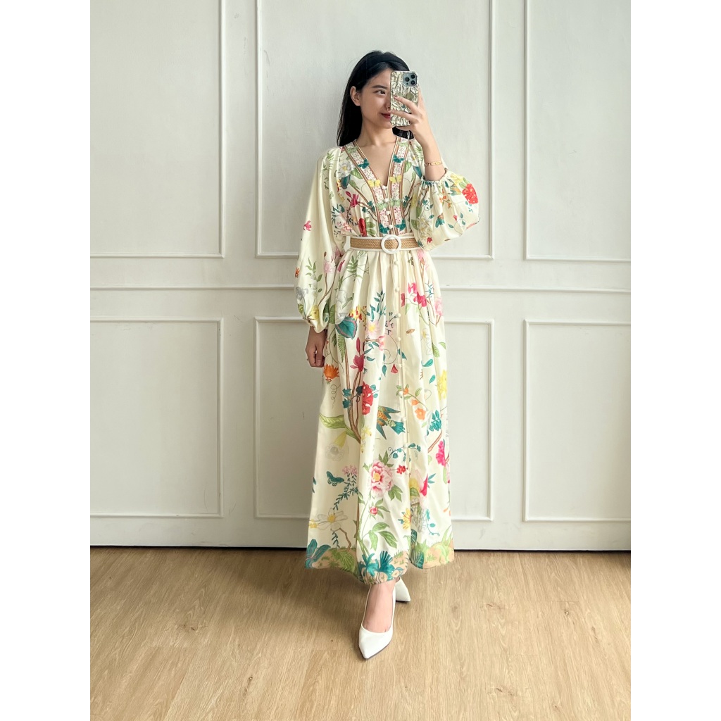 Jual DOLLA - Hinata Dress Long Floral Dress Bunga Bunga | Shopee Indonesia