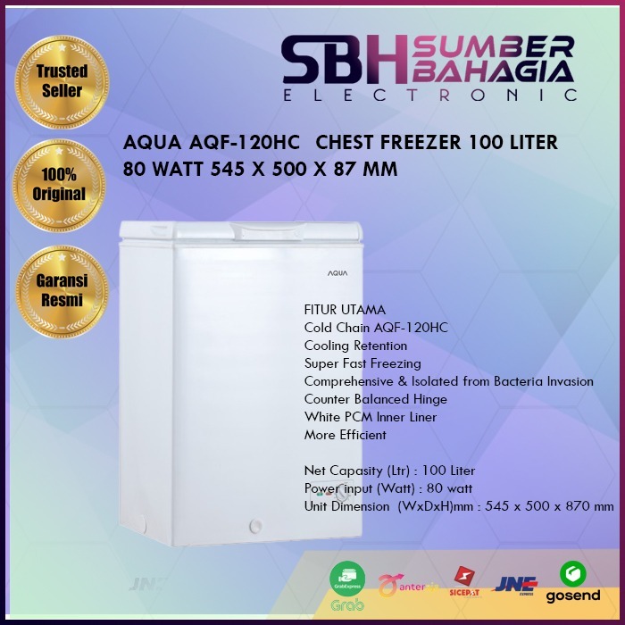 Jual AQUA AQF-120HC CHEST FREEZER 100 LITER 80 WATT 545 X 500 X 87 MM ...