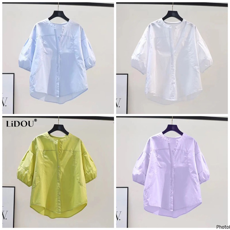 Jual BLOUSE KEMEJA POPLIN MODEL KANCING LENGAN 3/4 BALON 8181 | Shopee ...