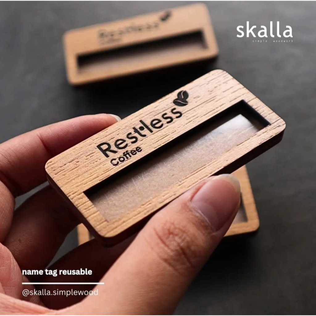 Jual name tag reusable kayu badge papan nama dada wooden nametag custom ...